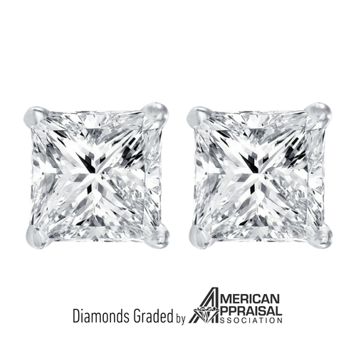 Certified 3.00 Carat F VS1 Lab Grown Diamond Push Back Studs 14K White ...