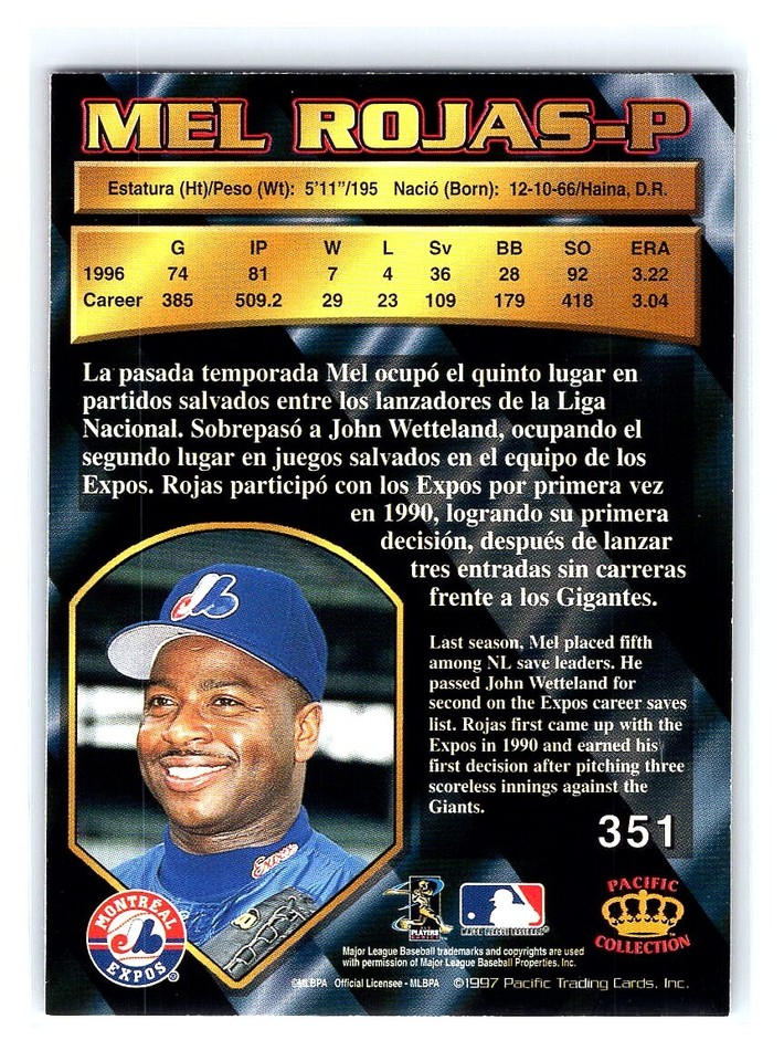 1997 Pacific Crown Collection Mel Rojas Montreal Expos #351 | eBay