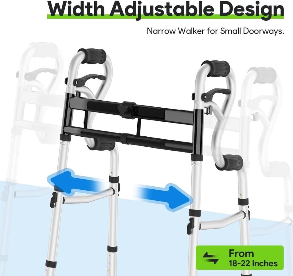 Narrow Folding Walker for Seniors, 3 in 1 Folding Walker with 5” Front ...