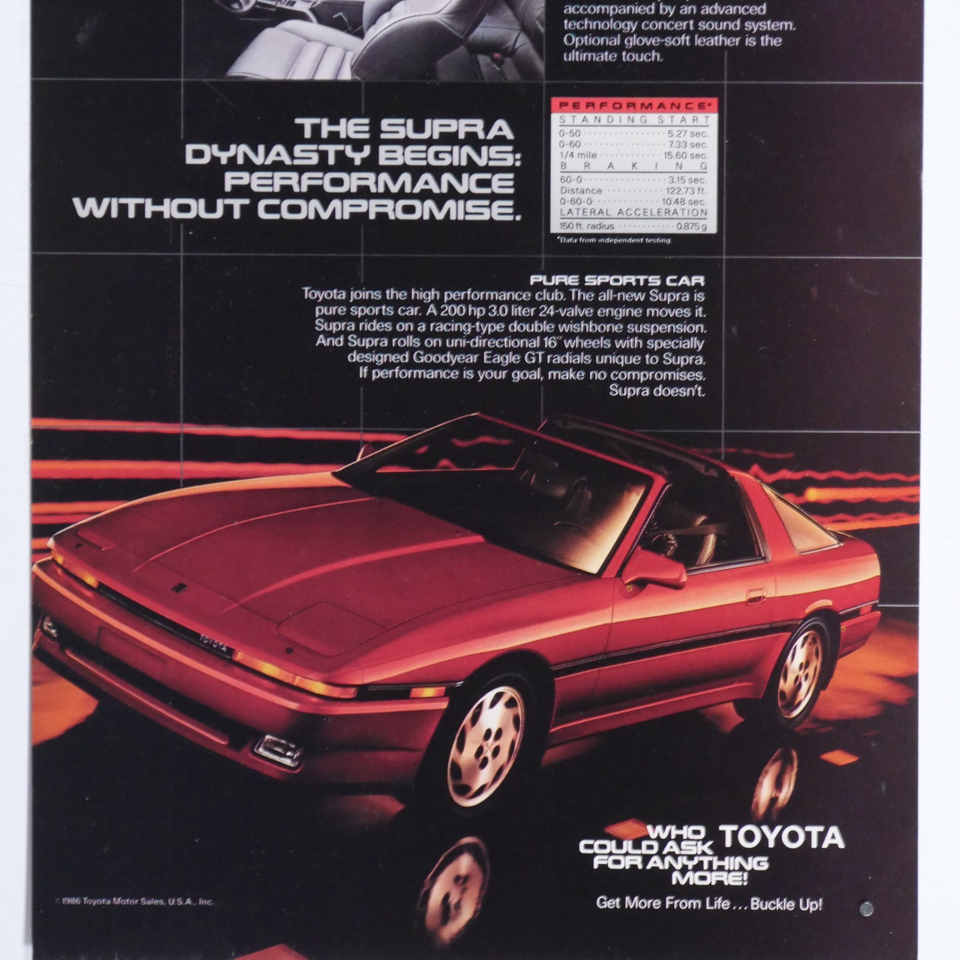 1986 Toyota Supra Dynasty Pure Sports Car Vintage Original Print Ad | eBay