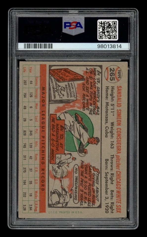 1956 Topps Set-Break #265 - Sandy Consuegra PSA 8 NM-MT | eBay