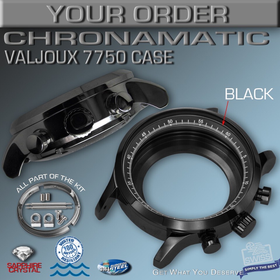 WATCH CASE CHRONOMATIC FOR MOVEMENT ETA VALJOUX 7750, ST-ST, BLACK PVD ...