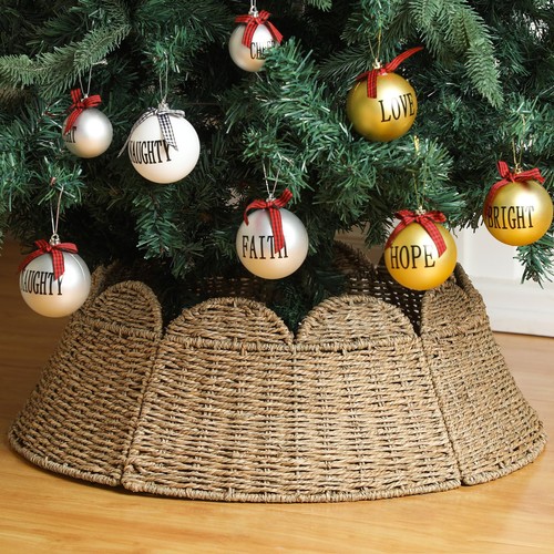 Woven Scallop Christmas Tree Collar 24-inch Rattan Christmas Tree Ring ...