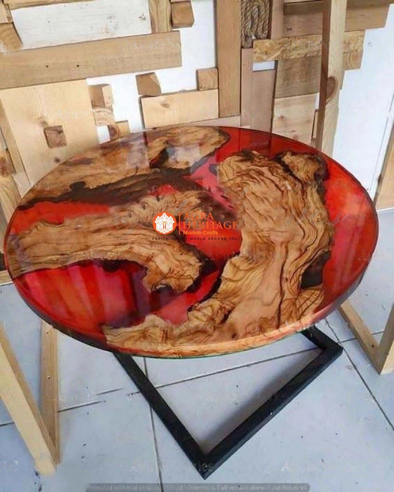 Red Resin Table, Wooden Epoxy Table Top in Red Resin Table for Head ...