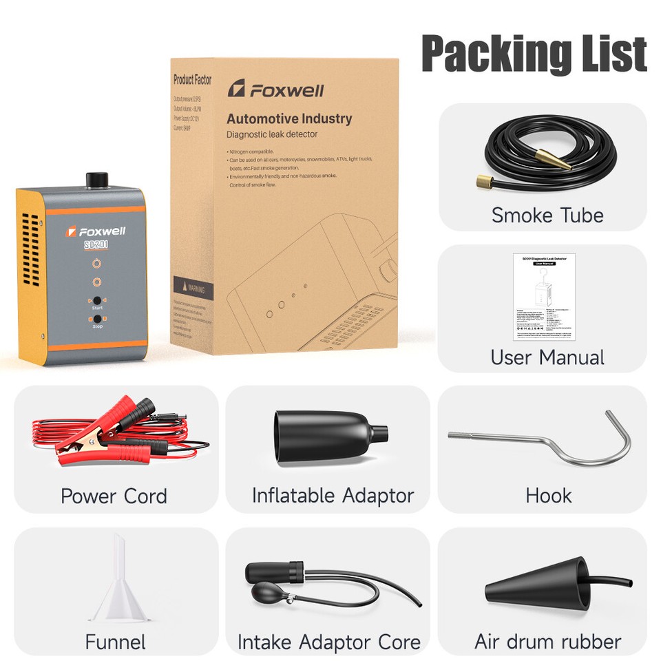 FOXWELL SD201 Car EVAP Smoke Machine Fuel Oil Pipe Leak Detector ...