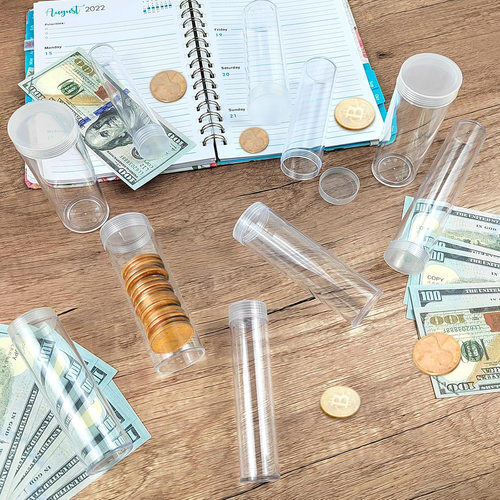 36 Pcs Plastic Coin Tubes, 6 Different Sizes Coin Holders, Clear ...