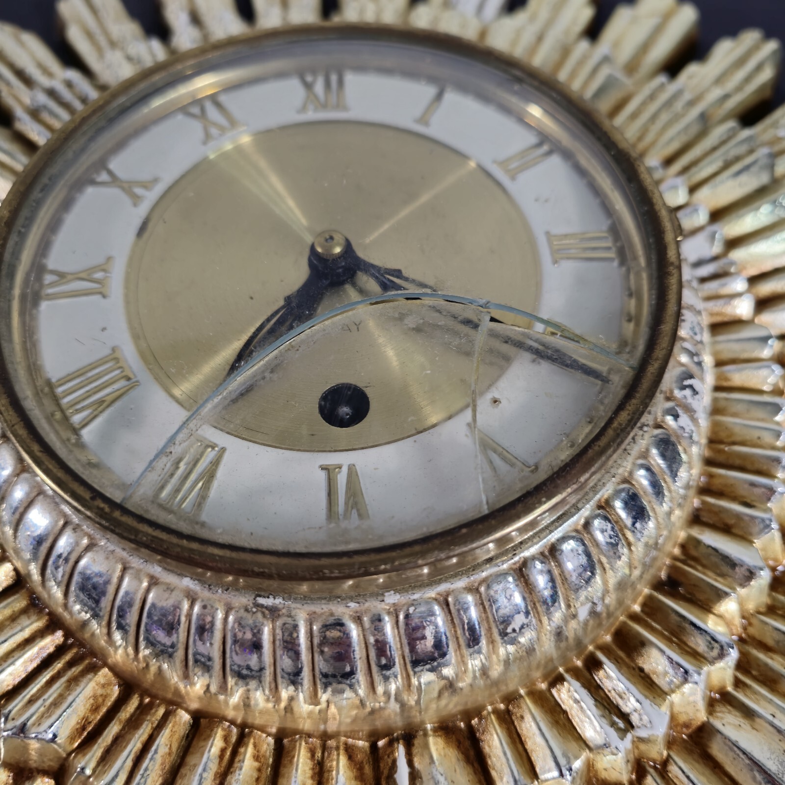 Vintage 8 Day Sun Star Burst Wind-Up Wall Clock 15" Germany *Please ...