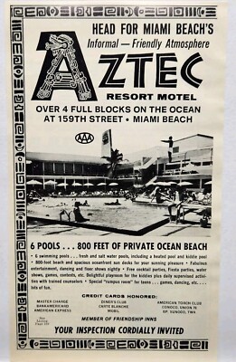 1972 Aztec Resort Motel Miami Beach FL Florida Print Ad Man Cave Poster ...
