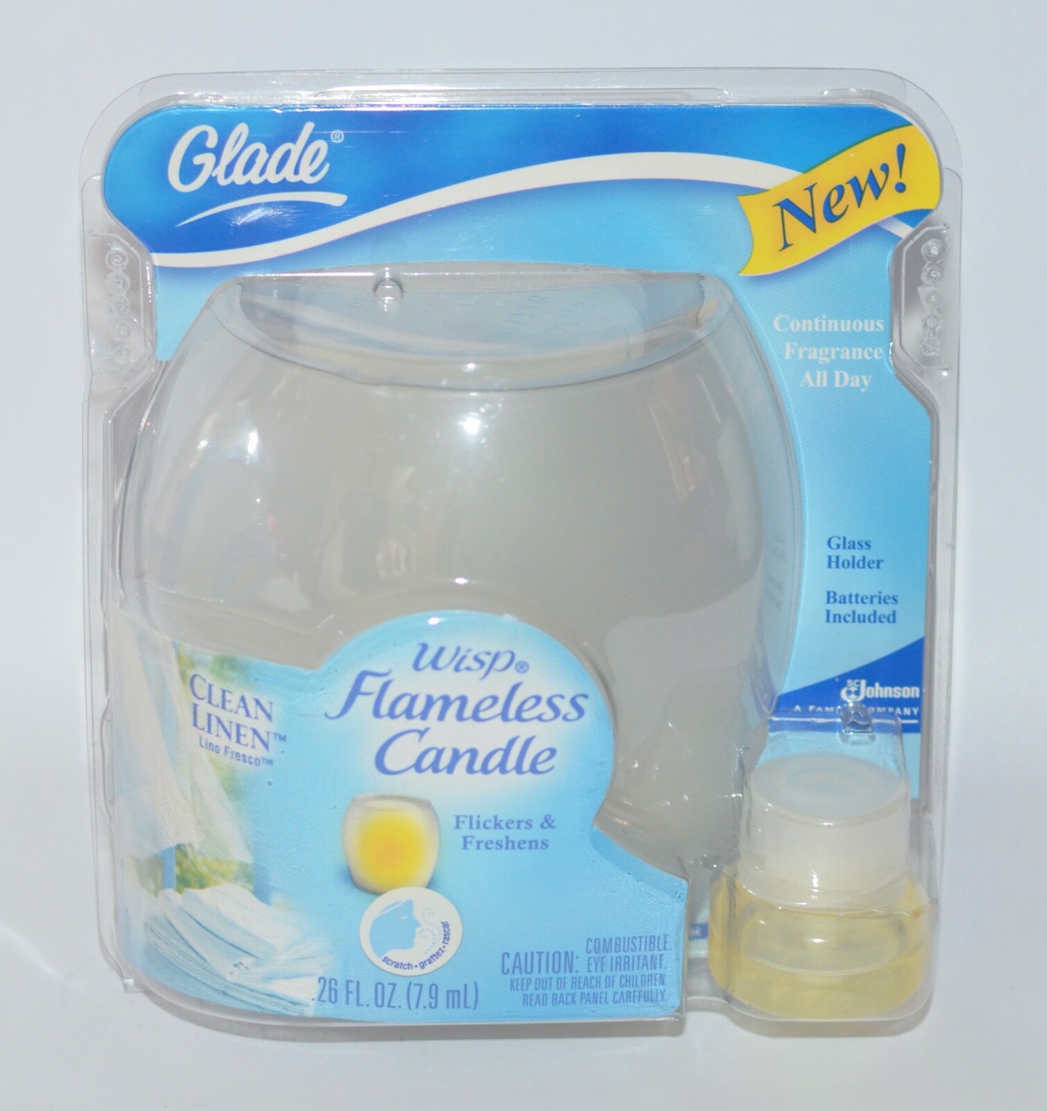 1 GLADE CLEAN LINEN WISP FLAMELESS CANDLE STARTER KIT GLASS HOLDER ...