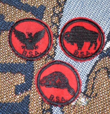 3x Boy Scouts BSA 1950's Black / Red Buffalo, Hawk & Beaver Patches | eBay