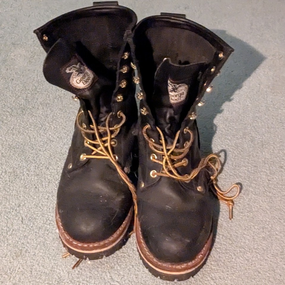 Georgia Logger Boots Mens Size 9 Black Leather Steel Toe Lace Up Lug ...