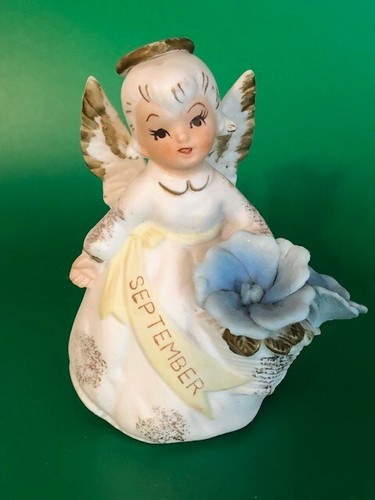 Vintage Lefton September Birthday Angel Figurine Porcelain 4" Japan W ...