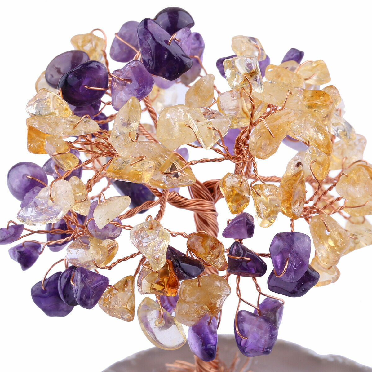 Natural Crystal Tree Copper Money Tree with Agate Slice Base for Luck ...