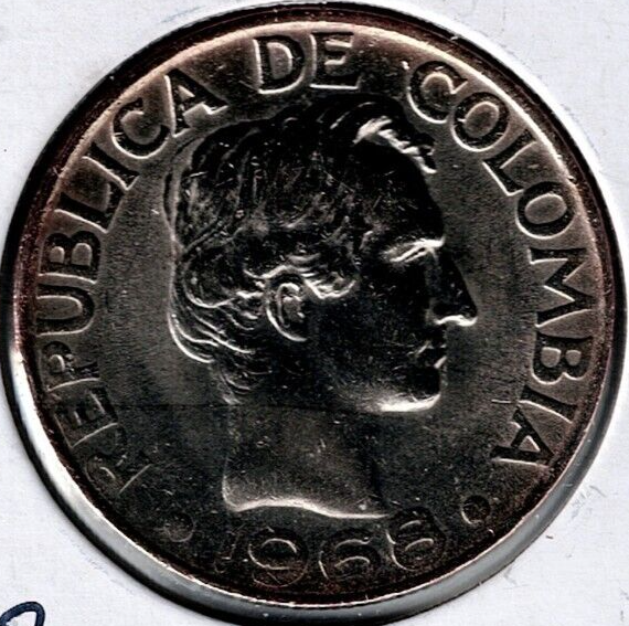 1968 Colombia Uncirculated 50 Centavos Francisco de Paula Santander ...