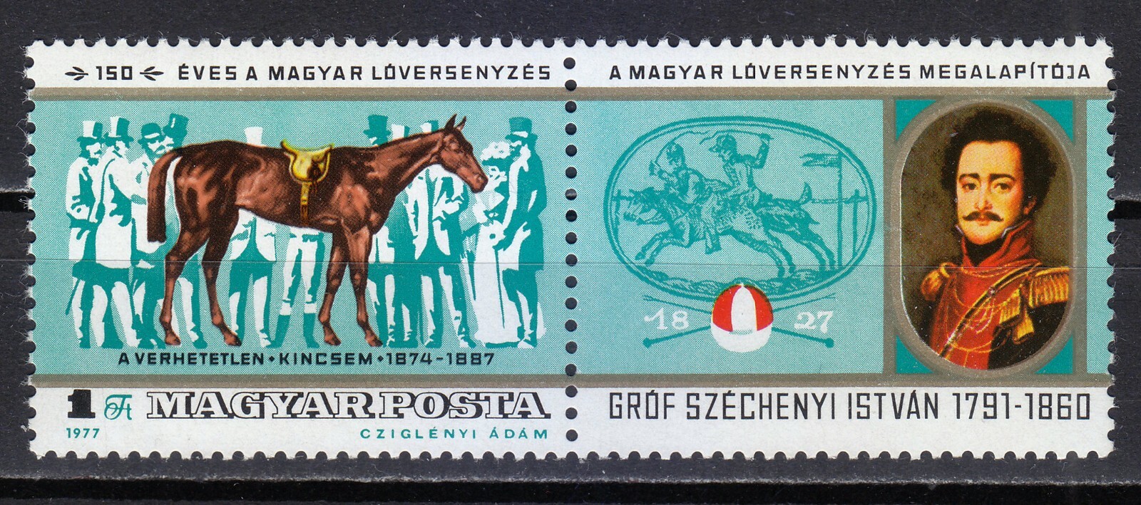 Hungary 1977 MNH Mi 3207 Zf Sc 2491 Horse racing / Count Istvan ...
