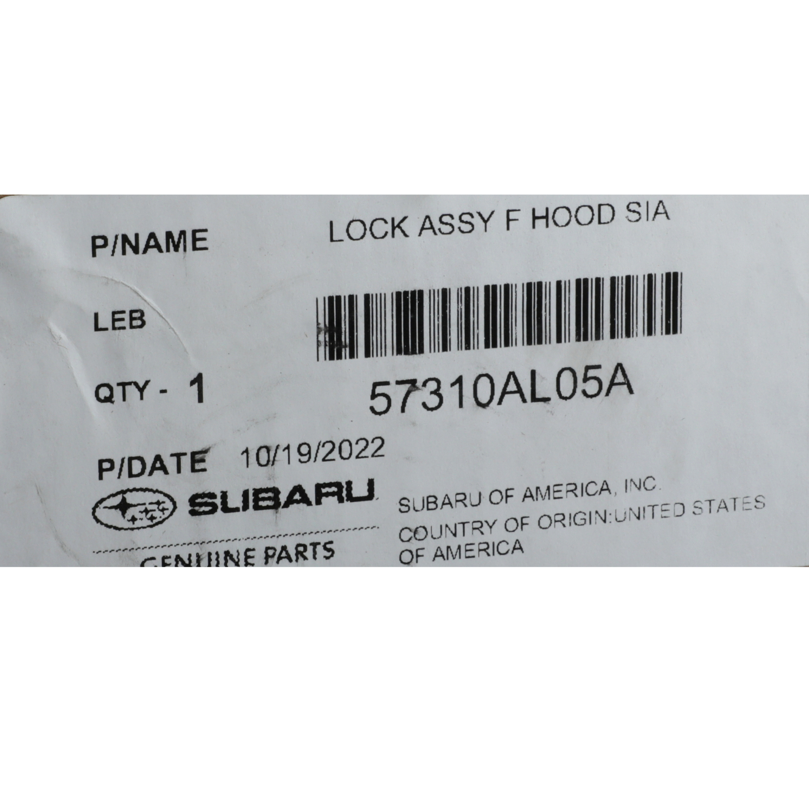 OEM NEW GENUINE 2019 Subaru Legacy Outback Hood Lock Latch Assembly ...