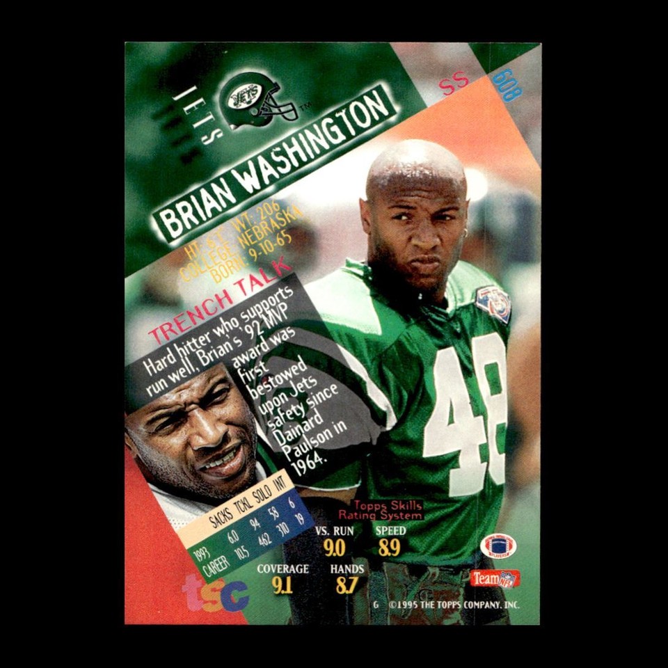 Brian Washington 1995 Stadium Club New York Jets #608 R329C 86 | eBay