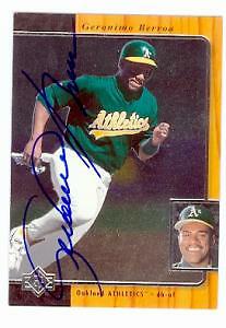 Geronimo Berroa autographed baseball card (Athletics) 1996 Upper Deck ...