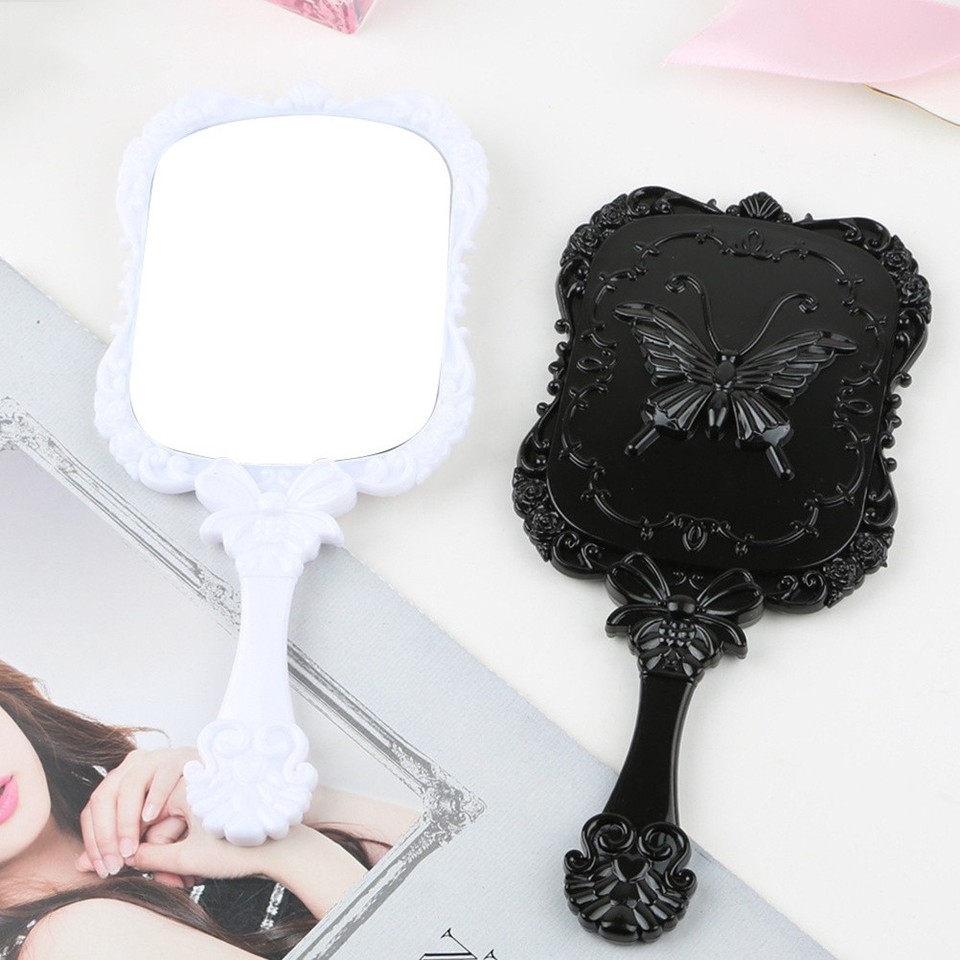 2PCS Square Handle Makeup Mirror Stylish Pattern Mirror Plastic Printed ...