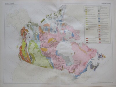 1957 CANADA BEDROCK GEOLOGY MAP Cenozoic Mesozoic Paleozoic Precambrian ...