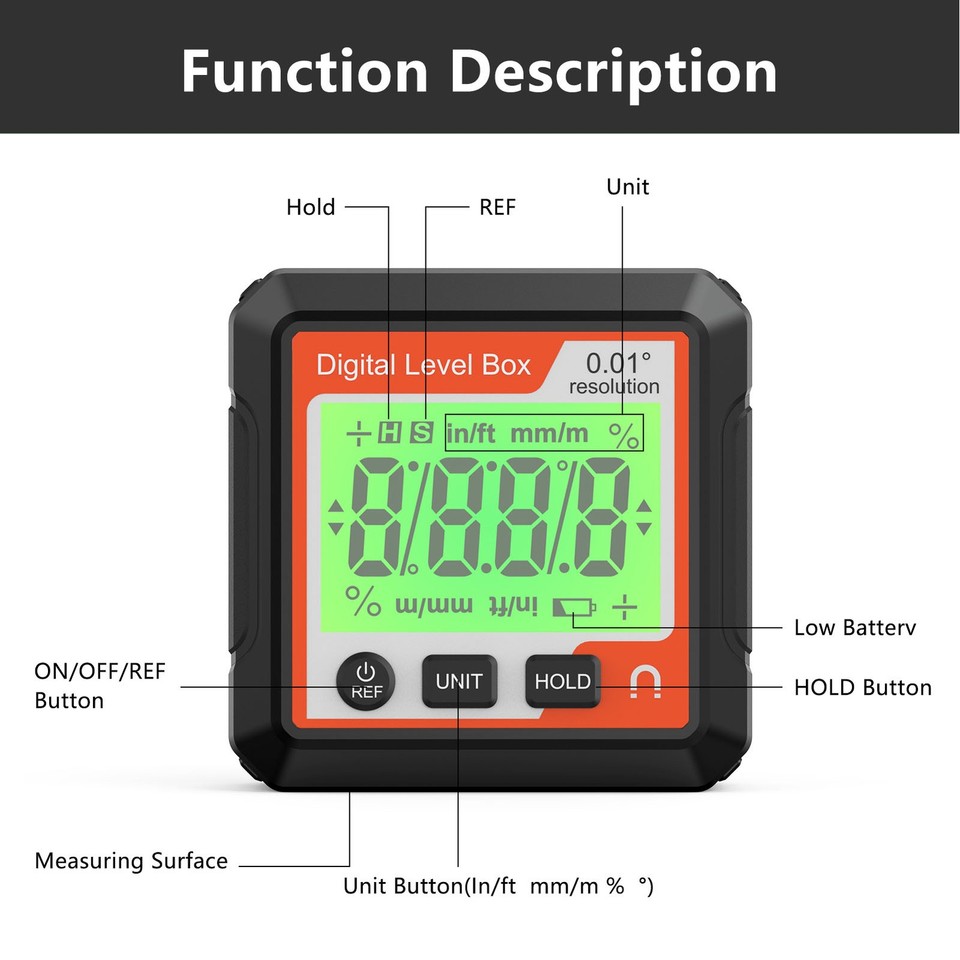 Electronic Level Box High Accuracy Digital Angle Protractor Data Hold ...