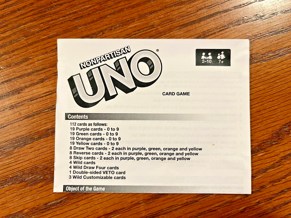 2019 UNO Nonpartisan Limited Edition Collector’s Card Game ~ 100% ...