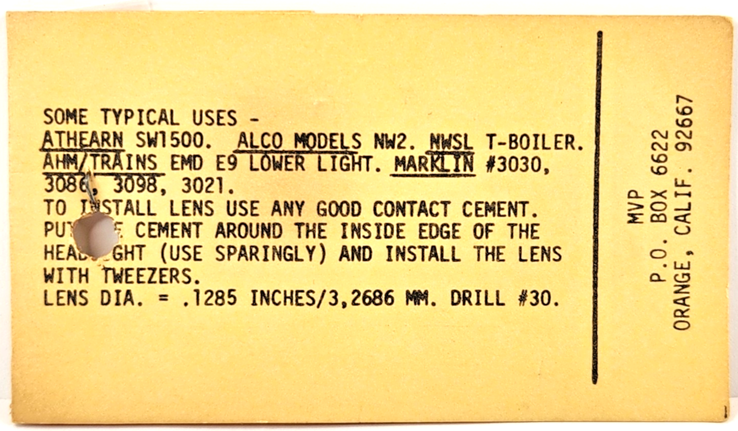 HO Scale MV Products #L 128 Headlight Marker Lens, Dia.= .1285" (1/pk ...