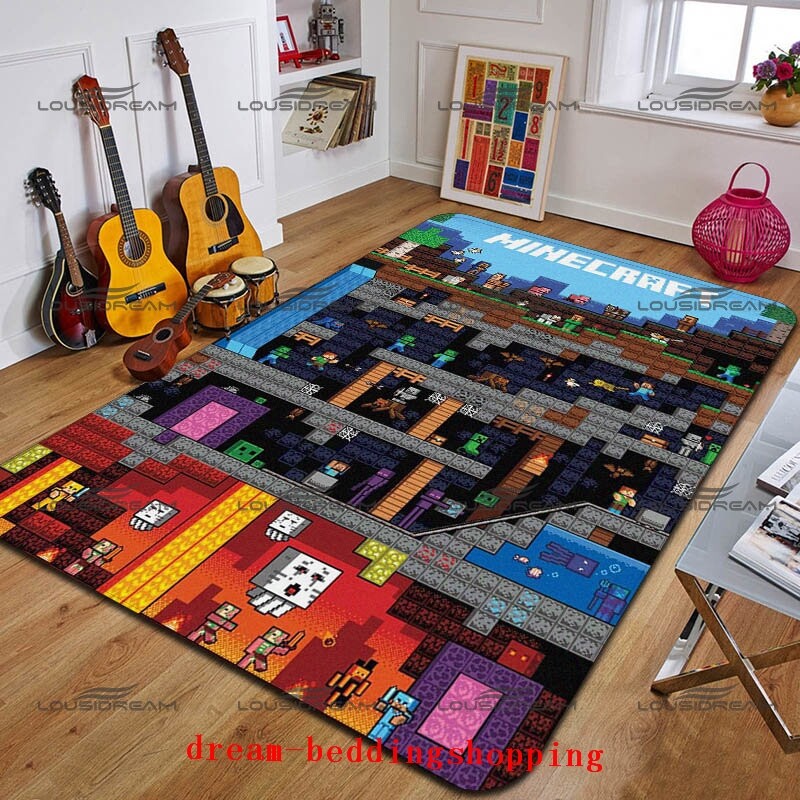 Kids Minecraft Bedroom Living Room Carpets Anti-Slip Floor Rugs Mat ...