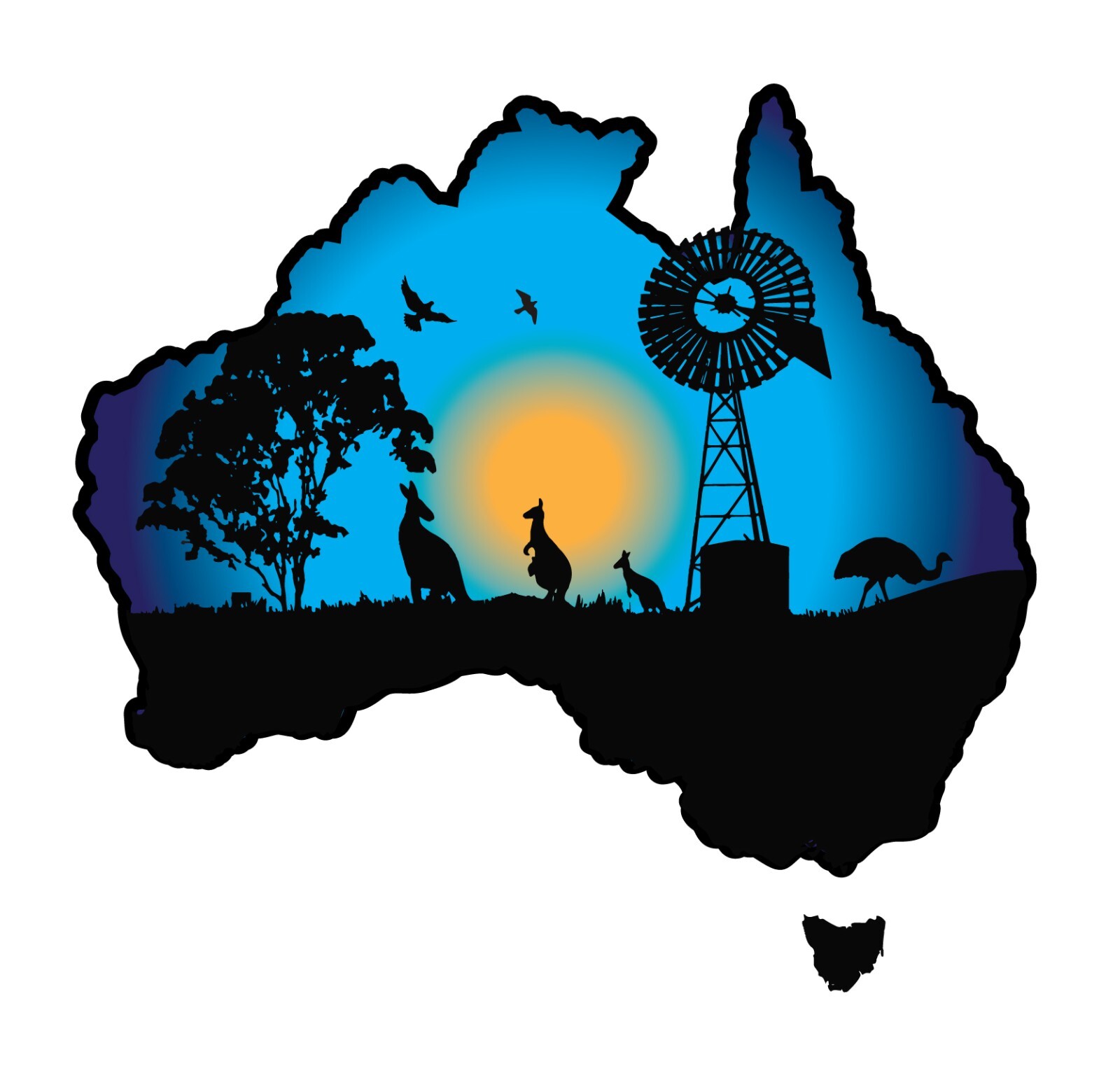 24cm Australian Map Vehicle sticker decal emu windmill kangaroo RV ...