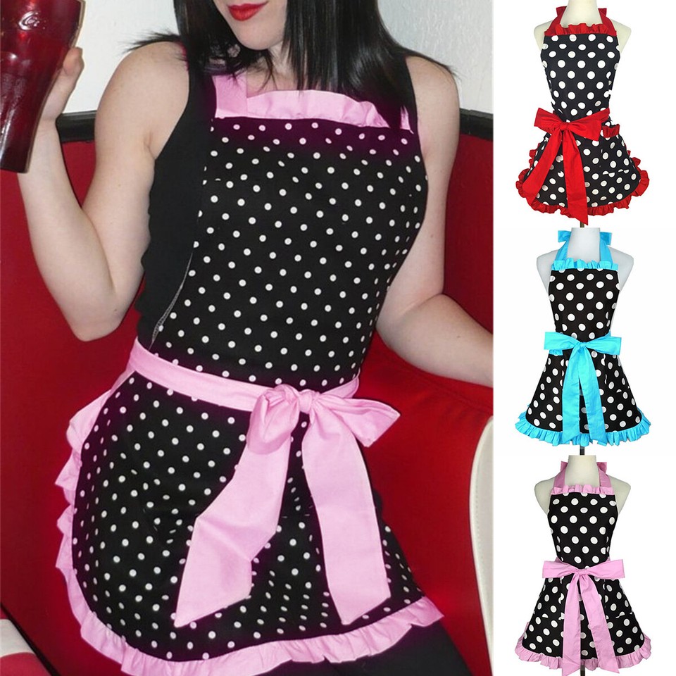 Fancy Bib Apron Pocket Ladies Girls Frill Kitchen Cooking Baking Craft ...