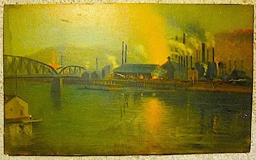 Antique Print on wood. Ohio River Bridge. 1800s Probably Cincinnati. 14 ...