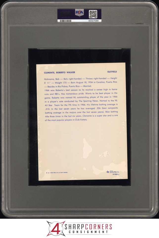 1967 DEXTER PRESS PREMIUMS ALL-STAR BOB CLEMENTE HOF PSA 7 B3962738-088 ...