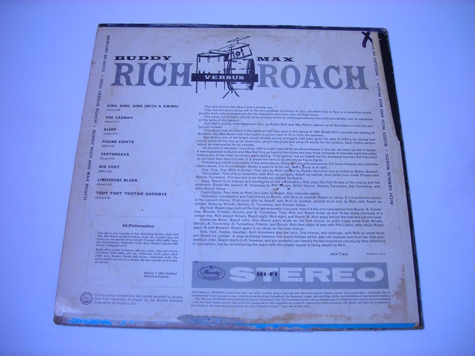 ( Buddy ) Rich versus ( Max ) Roach Stereo LP VG+ | eBay