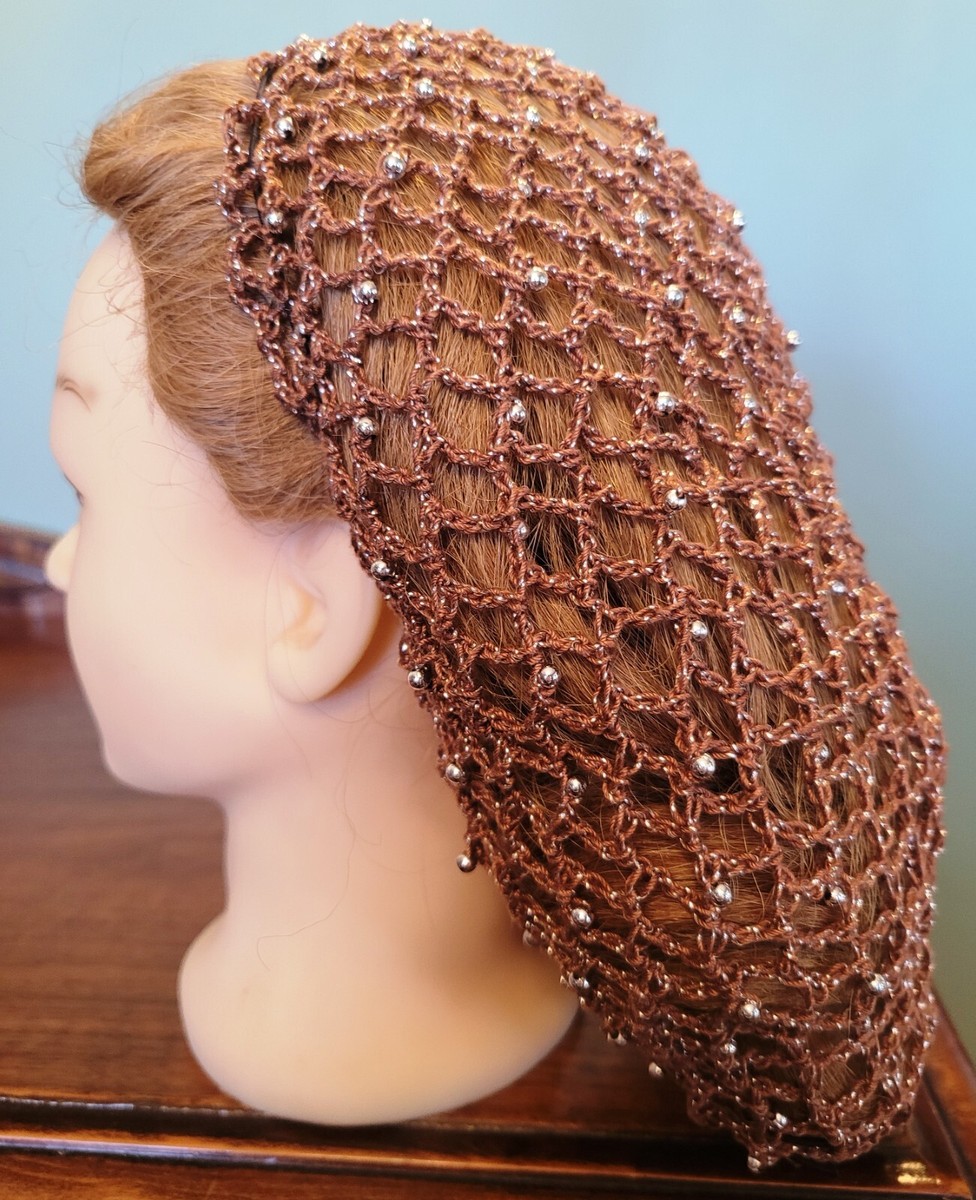 Beaded Hair Snood: Metallic/Cotton with beads on every other Beaded Hair Snood: Metallic/Cotton with beads on every other