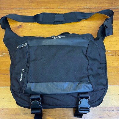 LL Bean Traveler Nylon Black Messenger Travel Laptop Bag Carryon Zipper ...