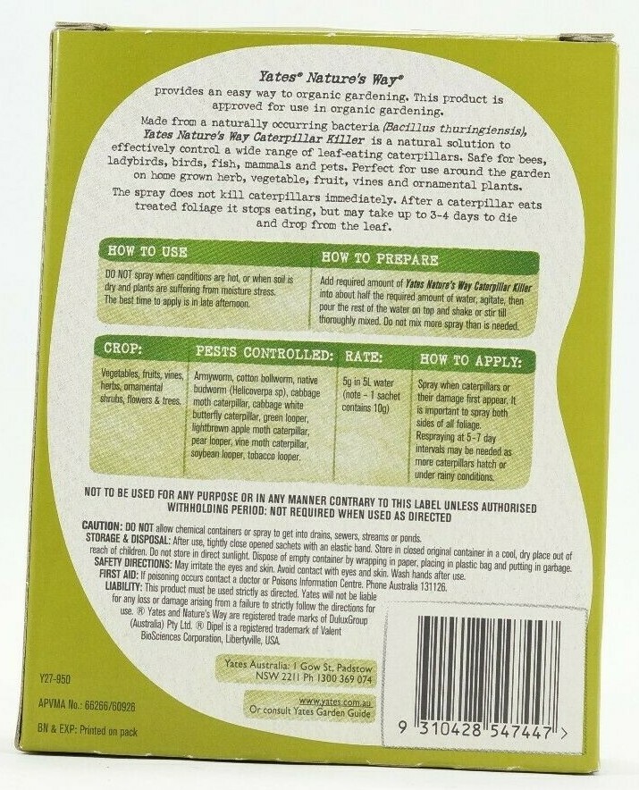 Yates Nature's Way Dipel Safe Organic Pesticide Insecticide Caterpillar ...