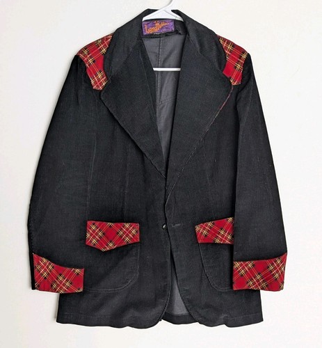 LANDLUBBER Vtg 70s Corduroy Plaid Trim BLAZER SUIT COAT JACKET 34S 36S ...