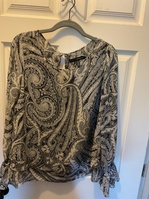 White House Black Market Black And White Paisley Blouse Size Medium | eBay