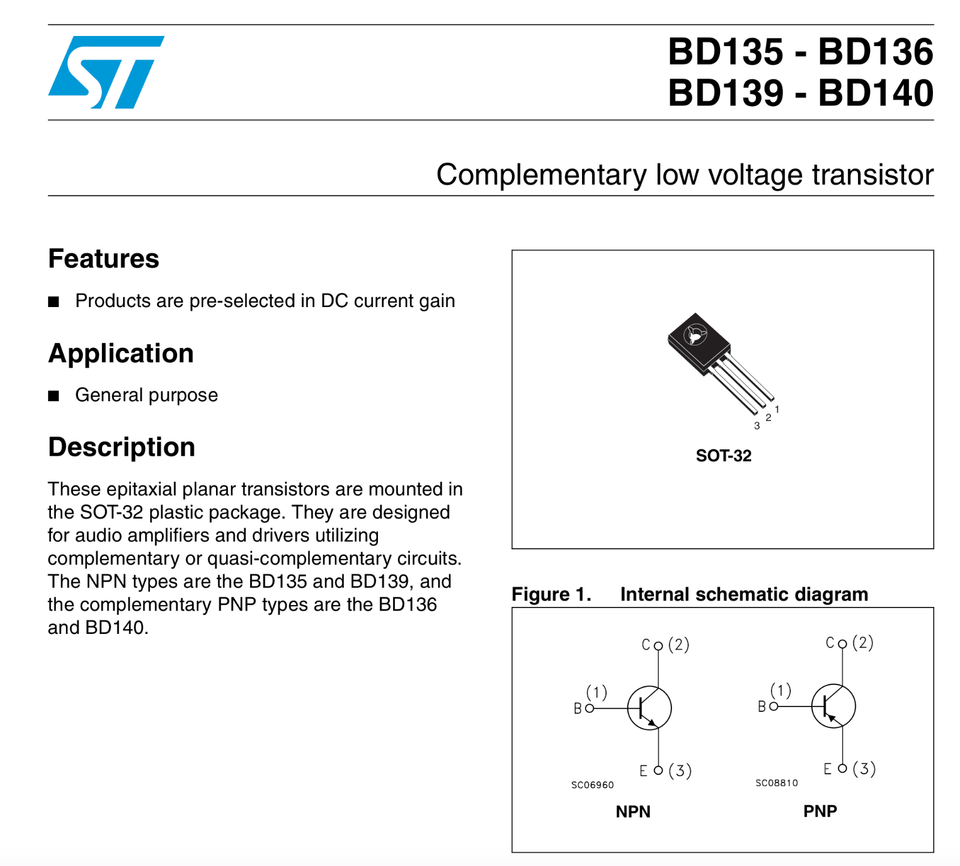 STMicroelectronics BD135 , NPN 45V, Bipolar Transistor (Pack of 3) | eBay