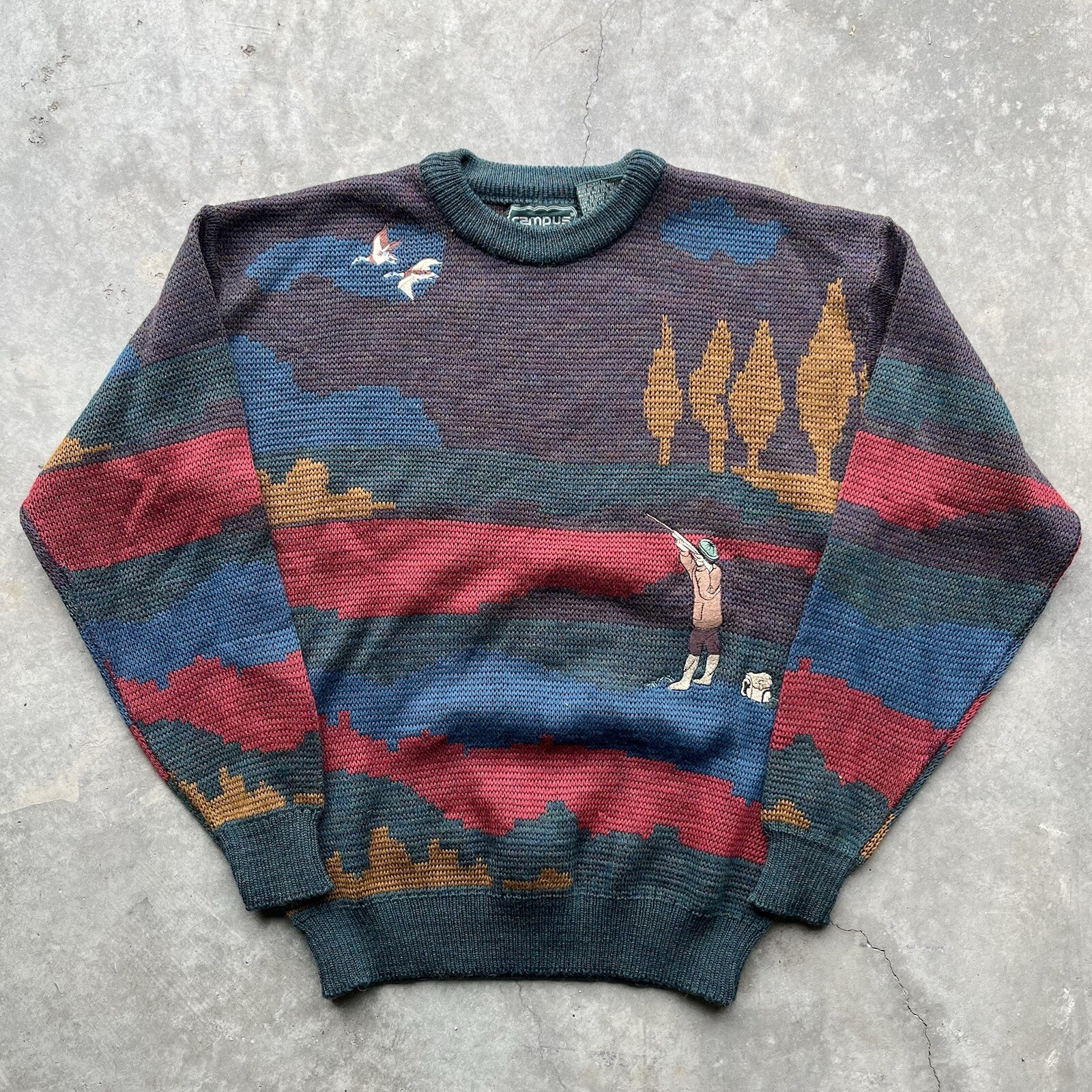 Vintage Campus Acrylic Knit Duck Hunting Pullover Swe… - Gem
