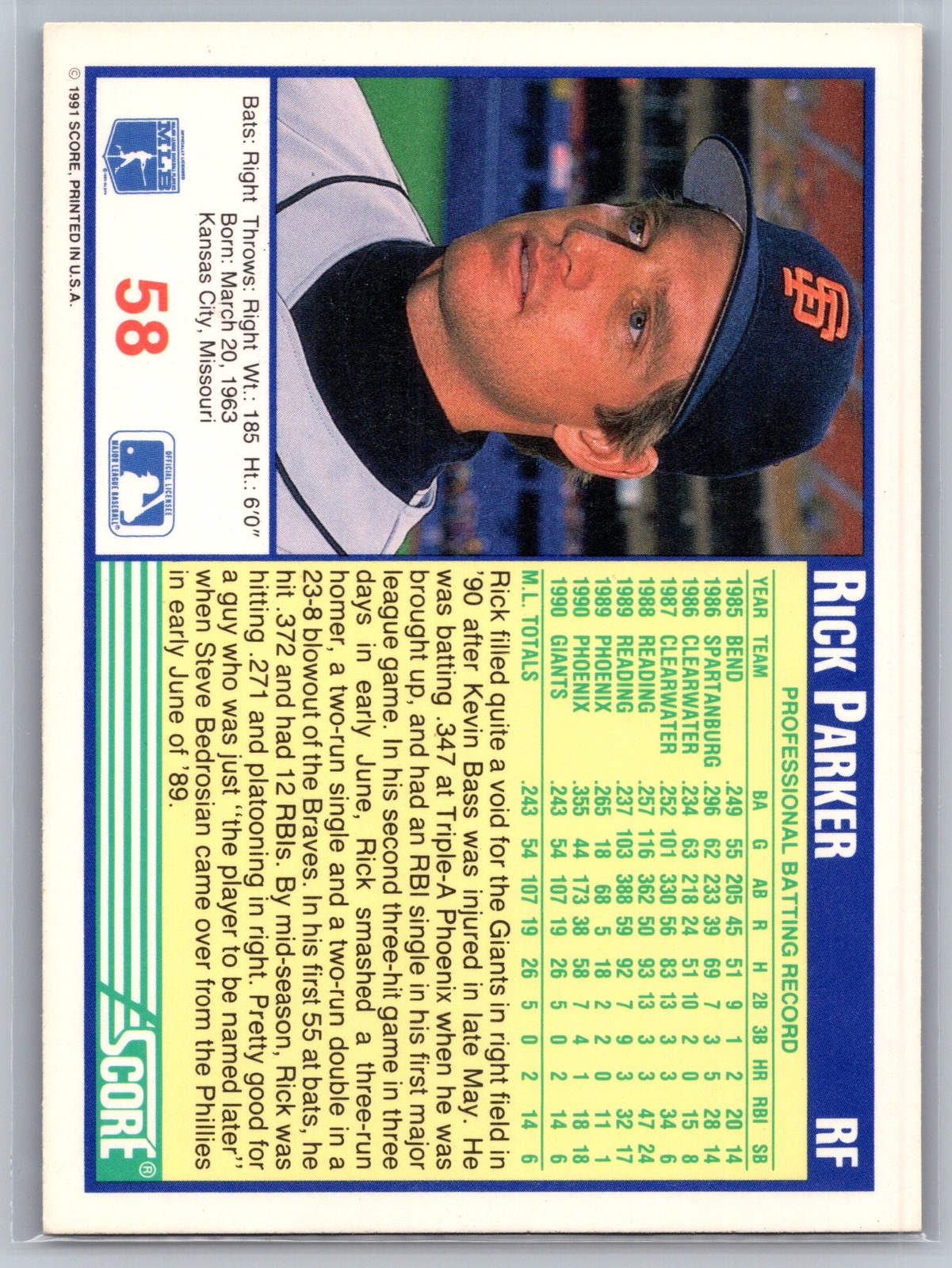 1991 Score - #58 Rick Parker for sale online | eBay