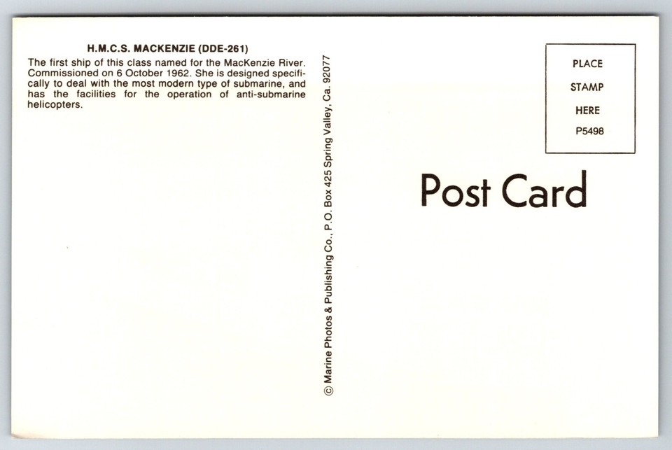 H.M.C.S. Mackenzie DDE 261 Navy Anti Submarine Helicopters Ship Photo ...