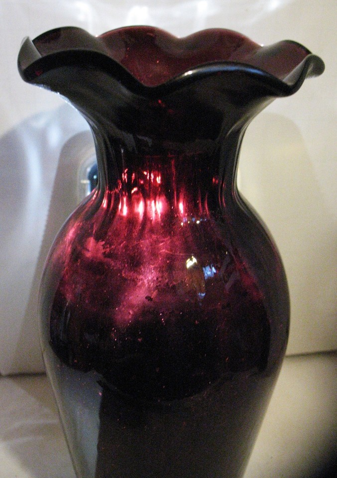 Vintage Purple Amethyst Empoli Italy Glass Vase w Ruffled Edge 9 1/2 ...