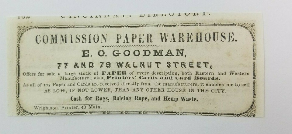 1851 Cincinnati Ohio Print Advertisement Goodin & Mahon Gas Goodman ...