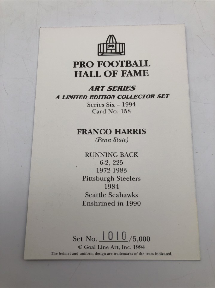 FRANCO HARRIS Goal Line Art Card - Pittsburgh Steelers & Penn State- NM ...