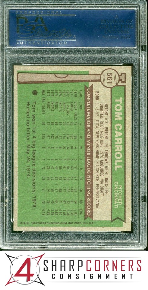 1976 TOPPS #561 TOM CARROLL REDS PSA 8 B4044043-786 | eBay