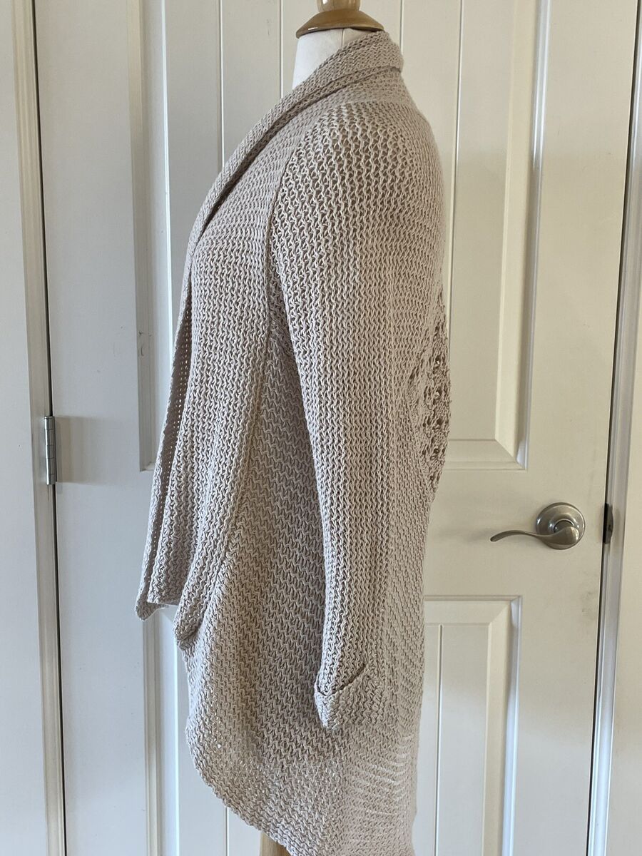 Cabi sz M Oatmeal Tan Open Front Cardigan Sweater Cotton Cabi sz M Oatmeal Tan Open Front Cardigan Sweater Cotton