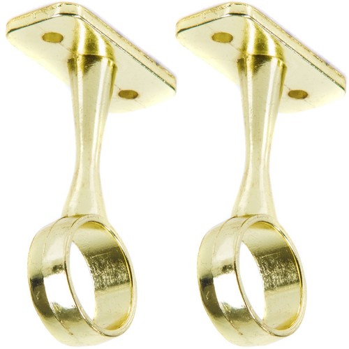 2x BRASS 19mm RAIL BRACKETS Strong Metal Wardrobe Cupboard Centre ...