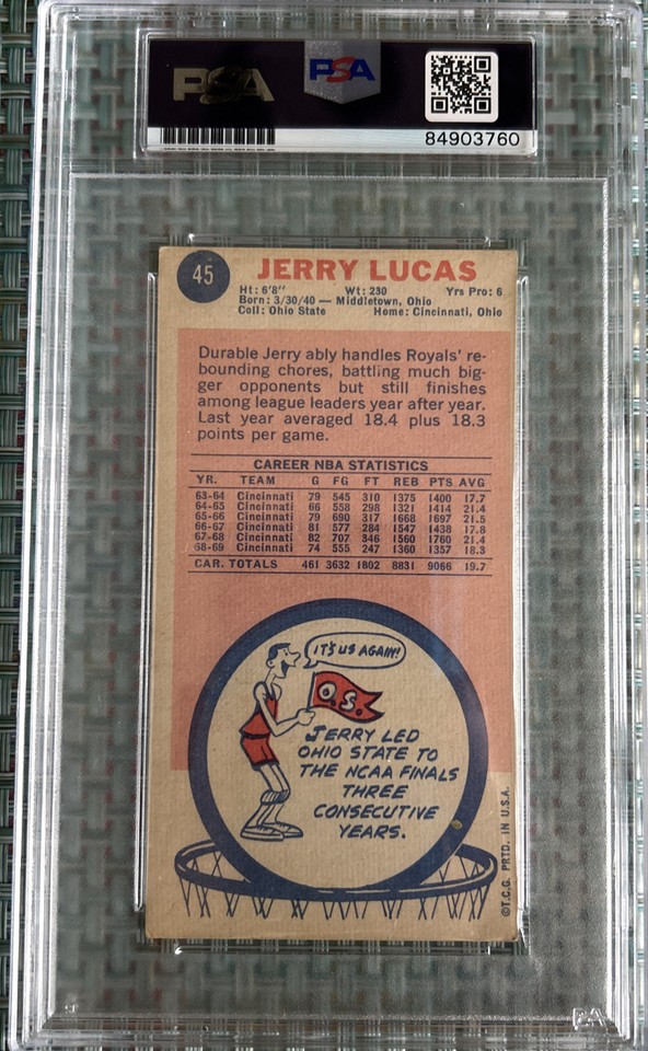 1969 Topps #45 JERRY LUCAS SIGNED AUTOGRAPHED ROOKIE CARD RARE PSA/DNA ...