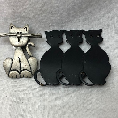 2 Sitting Cat Pins Metal | eBay